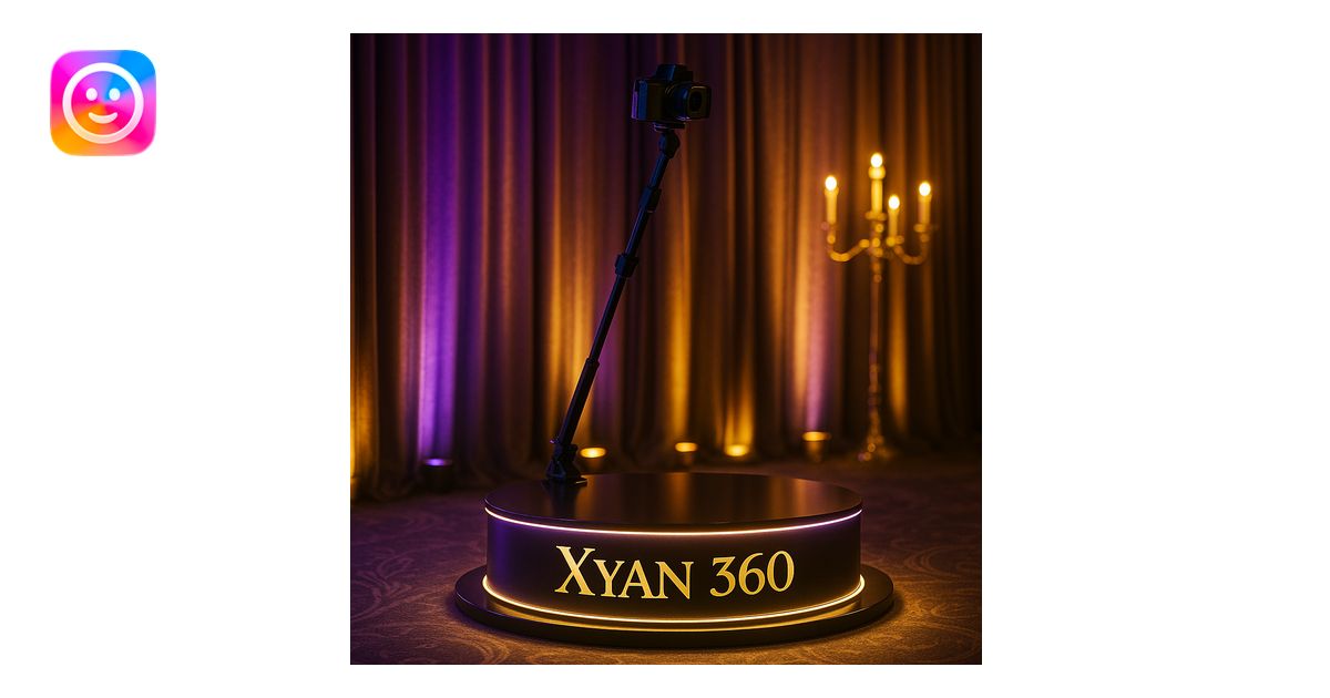 A spinning camera platform with 'Xyan 360' in gold, illuminated by ...