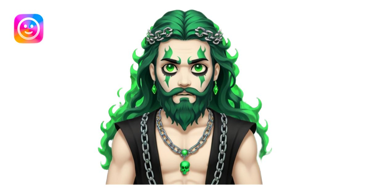 hades greek god with green flames and beard with chains on his arms and ...