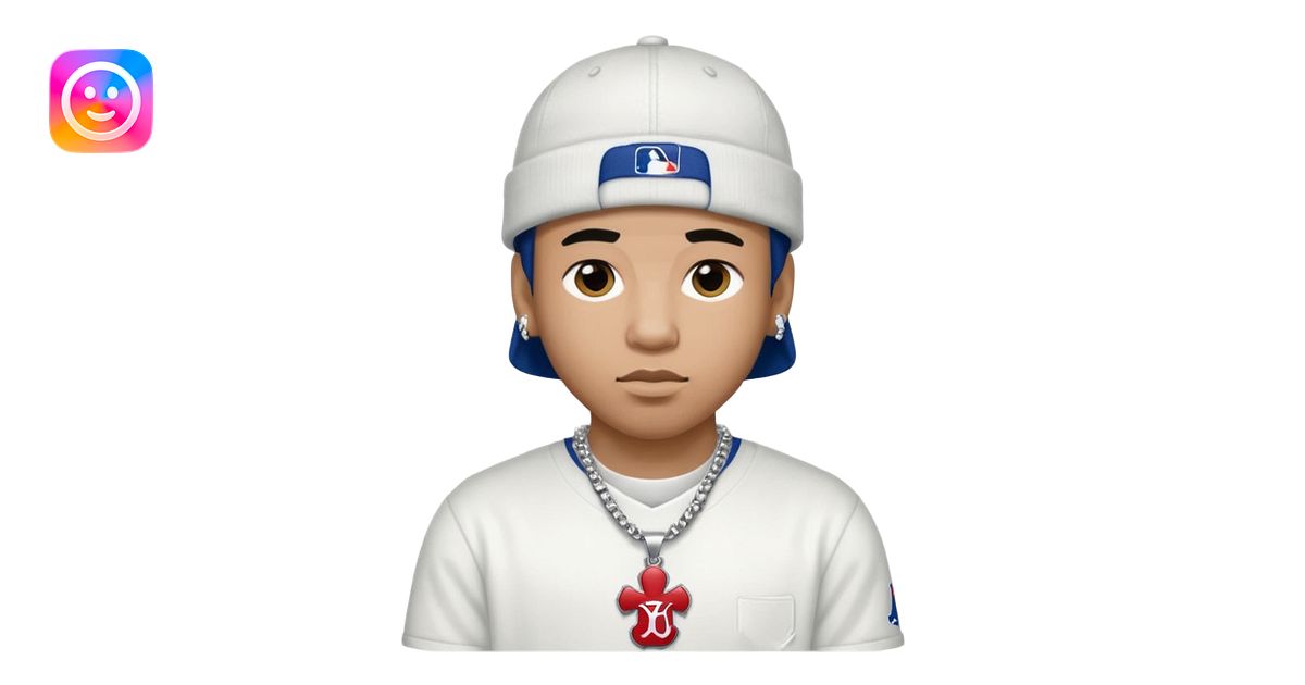 rapper da trắng đội mũ len mlb áo thánh giá emoji | AI Emoji Generator
