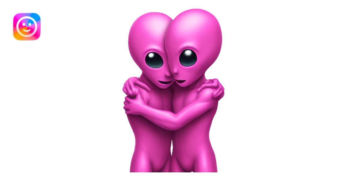 Two pink aliens hug emoji | AI Emoji Generator