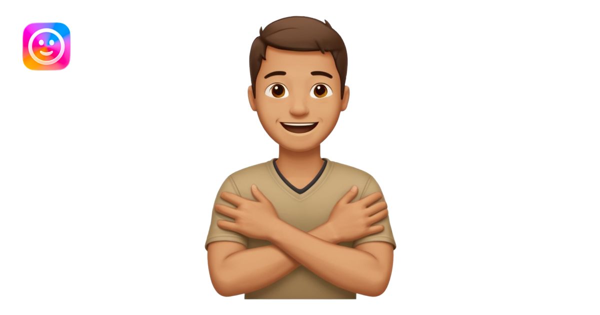 Arms crossed holding neck laughing guy emoji | AI Emoji Generator