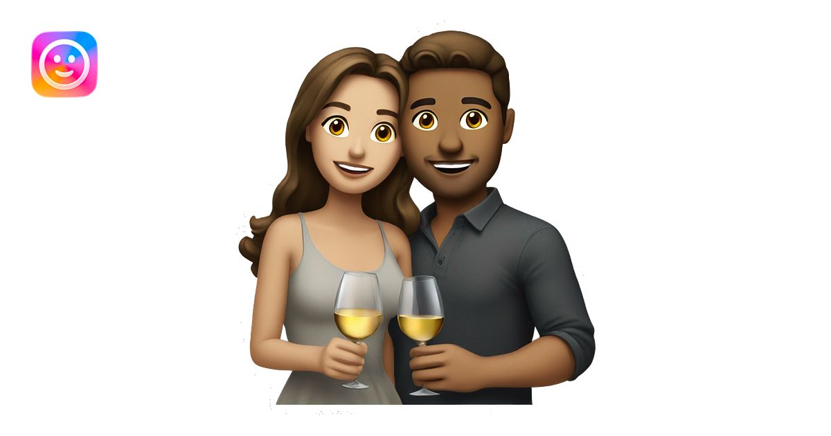 Light Brunette lovely couple drinking wine emoji | AI Emoji Generator