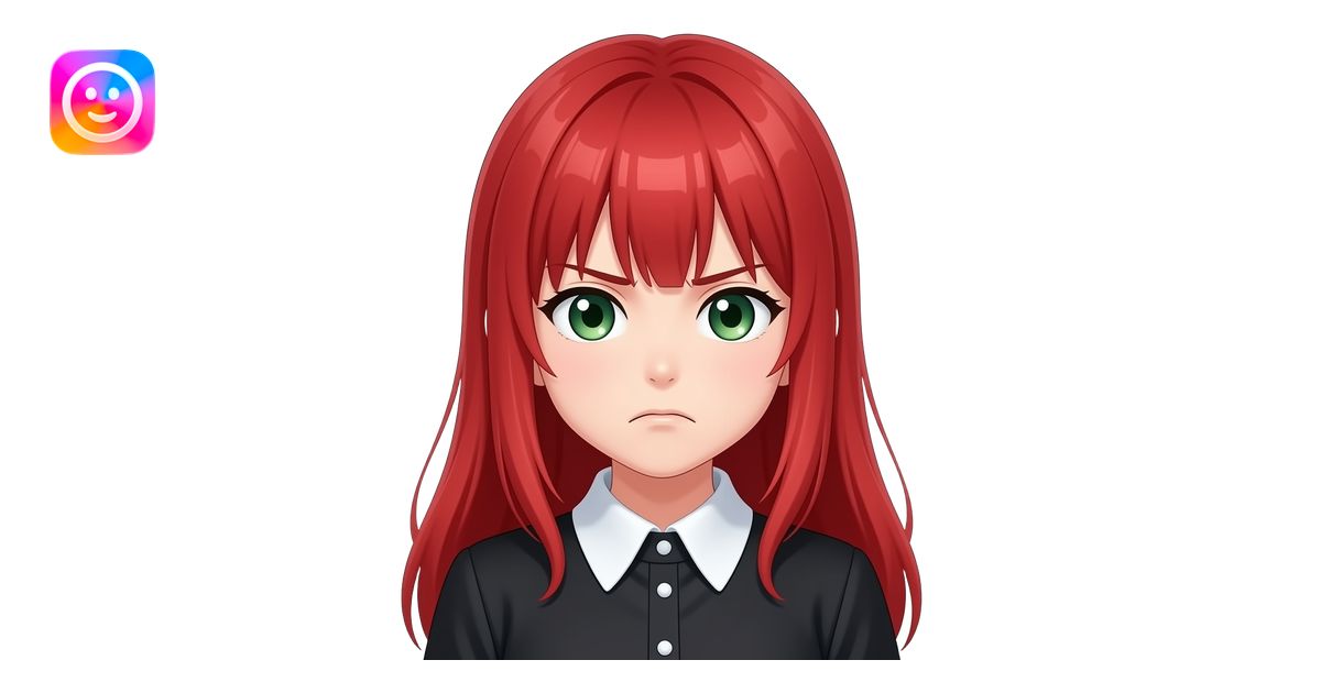 anime girl frown red hair green eyes black blouse with white collar ...