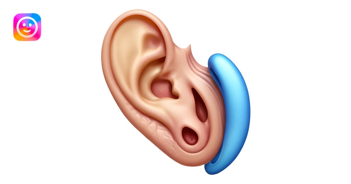 iOS-style 3D emoji: a human ear with three curved sound waves coming ...