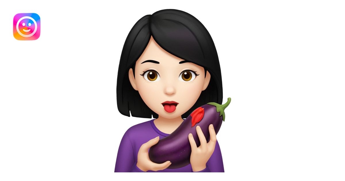 girl black hair with a black hairy eggplant in her mouth emoji | AI ...