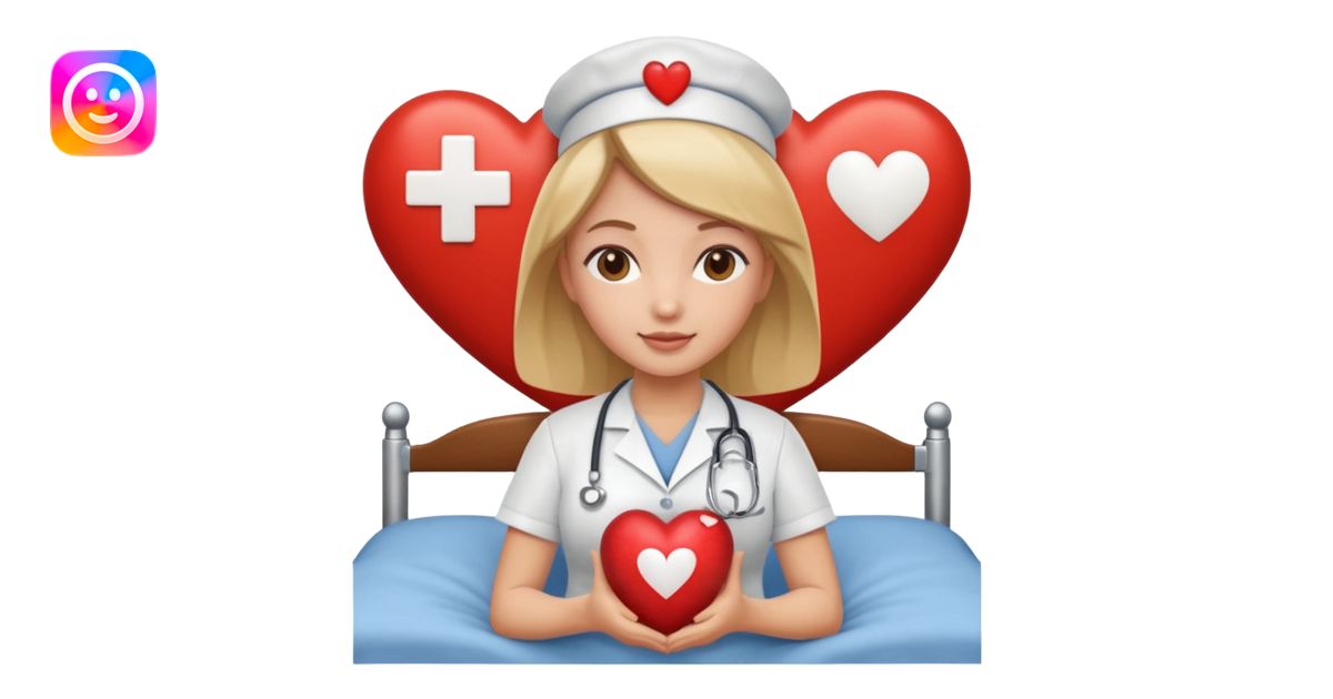 a caring nurse with a heart symbol and a bed icon, warm Apple emoji ...