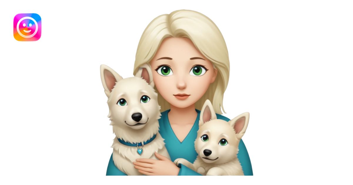 A white blonde Hair Woman with blue Green eyes with a White Shepard ...