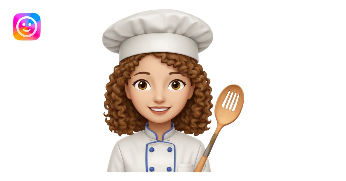 Long curly hair, happy, wearing chef uniform and chef hat emoji | AI ...