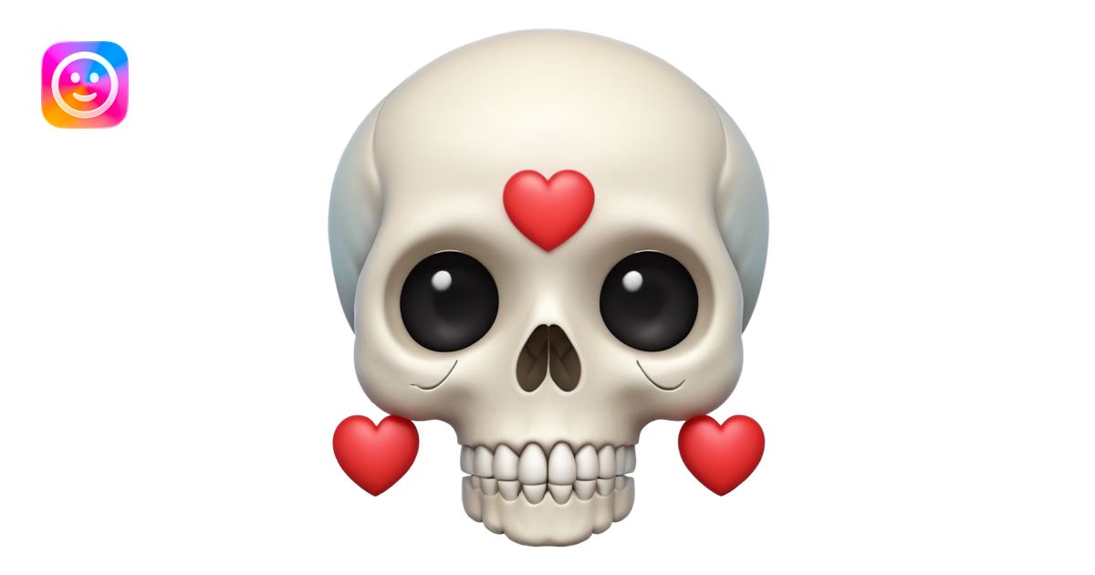 cute skull with tiny heart details, friendly expression emoji | AI ...