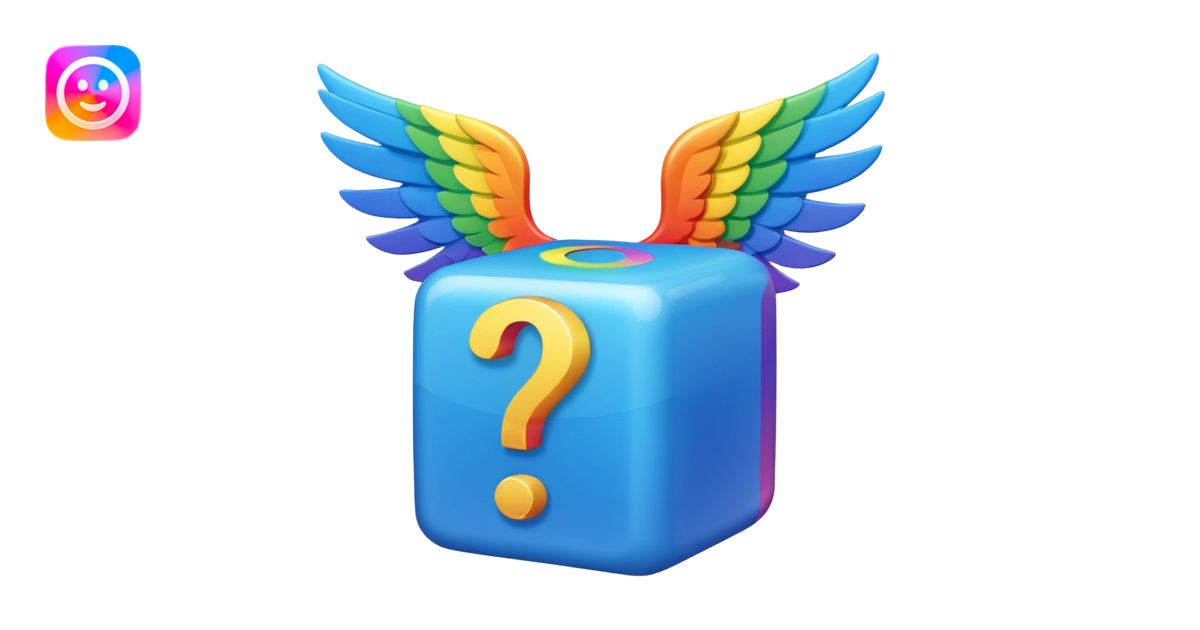 Blue cube with blue wings and has a rainbow question mark emoji | AI ...