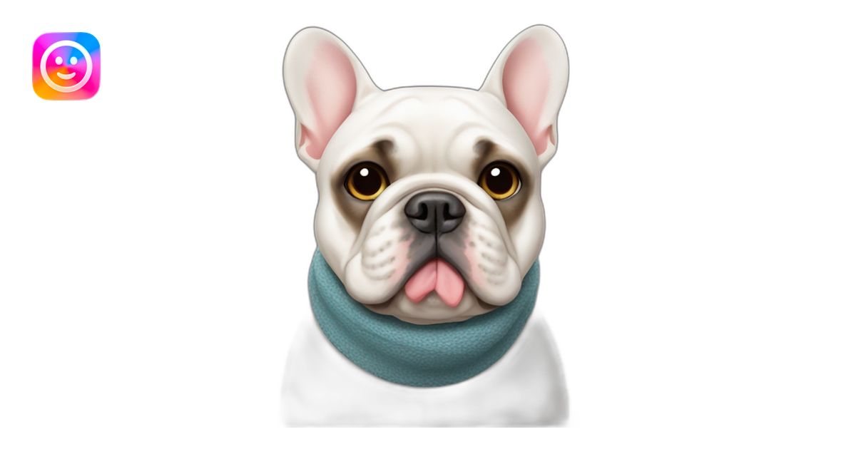 Fat white FRENCH BULLDOg wearing-a-muffler emoji | AI Emoji Generator