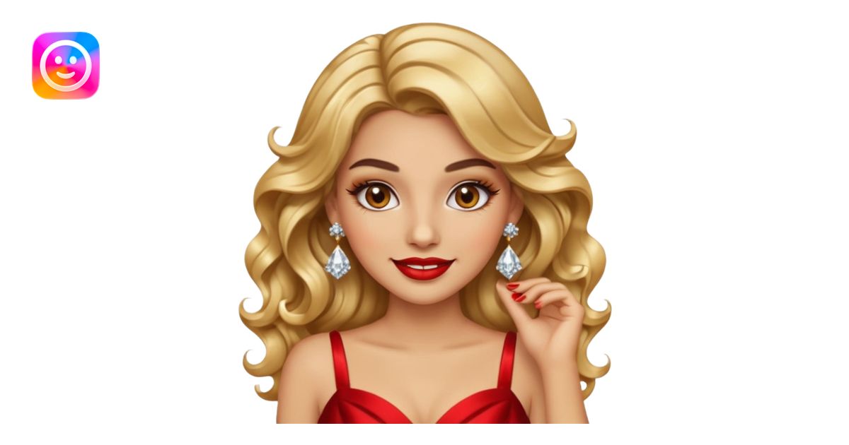 “Emoji girl, glamorous smile, shimmering gold eyeshadow, bold red lips ...