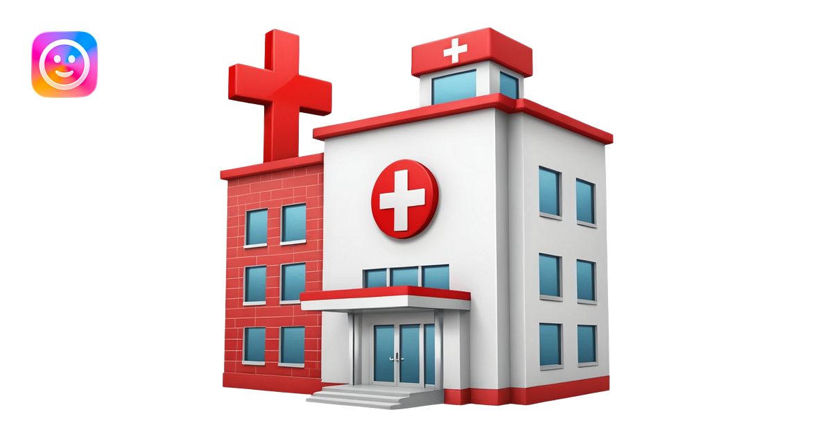 A hospital building with a red +. In PNG format. emoji | AI Emoji Generator