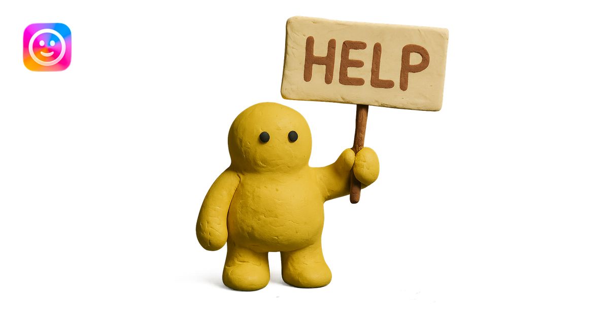 little yellow blob guy holding a sign that says 'help' illustration ...