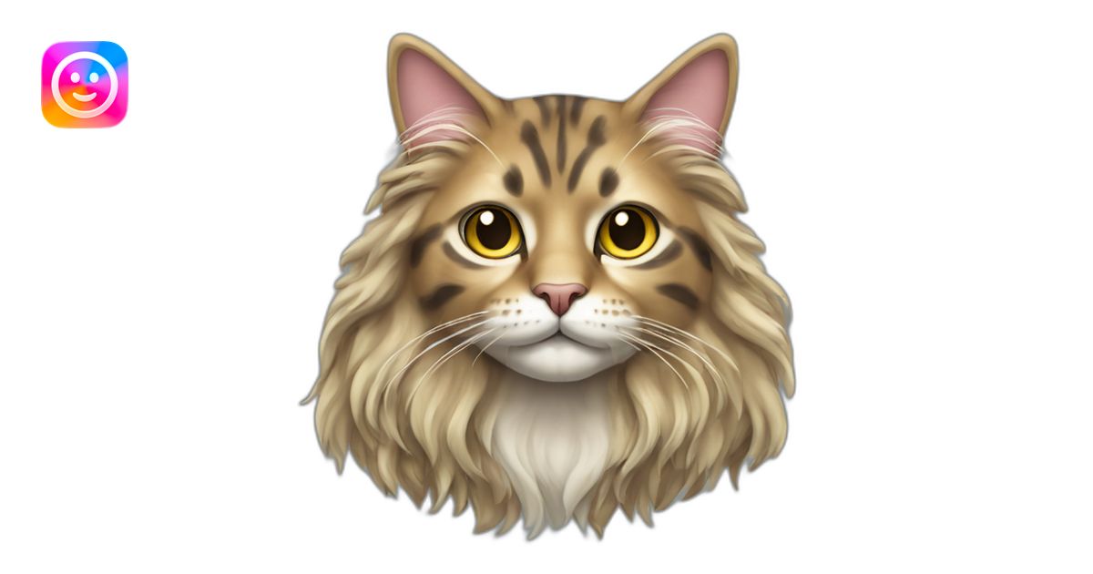 Mottled coloured cat long hair 3 legs full body emoji | AI Emoji Generator