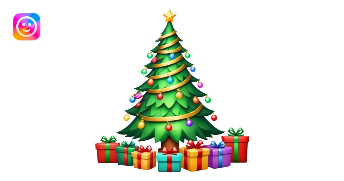 Christmas tree with lights and presents underneath emoji | AI Emoji ...
