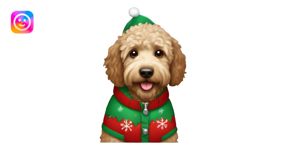 Labradoodle in a Christmas jacket emoji | AI Emoji Generator