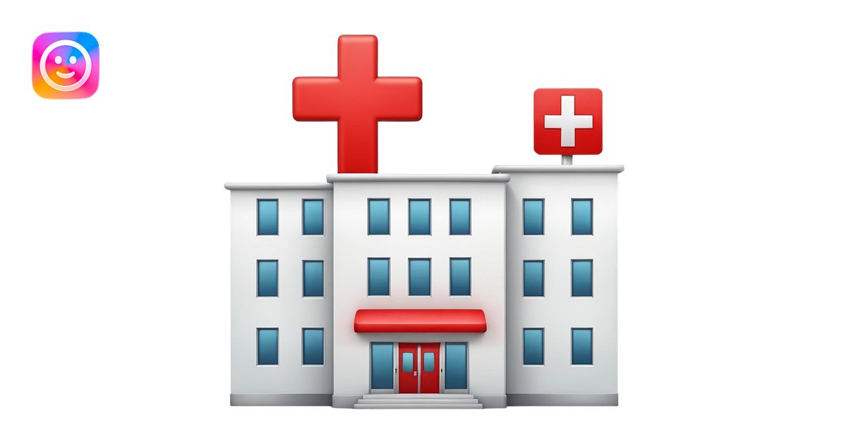 A hospital building with a large red +. In PNG format. emoji | AI Emoji ...