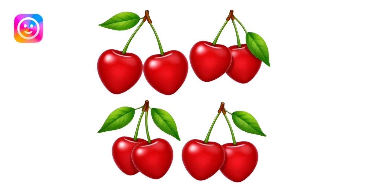 Two pair of red cherry with green leaves🍒 emoji | AI Emoji Generator
