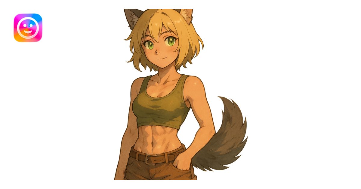 anime style furry girl with wolf ears and tail, short blonde hair ...