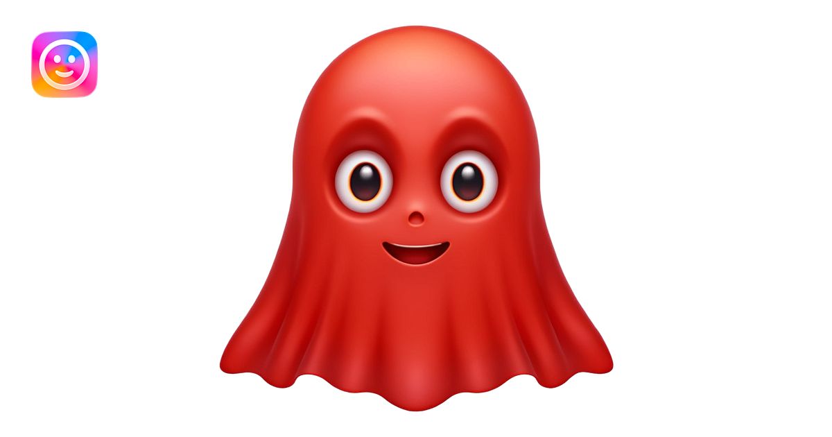 Cute red ghost character with big adorable eyes and a small smile emoji ...