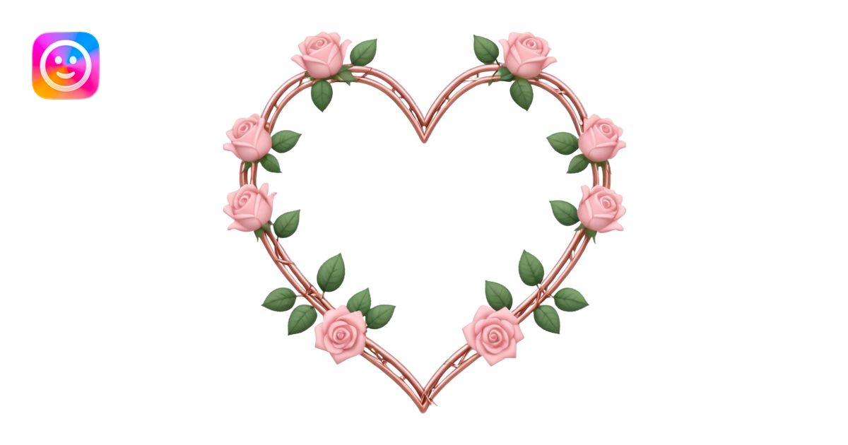 heart shape rose gold barb wires with pastel pink roses border emoji ...