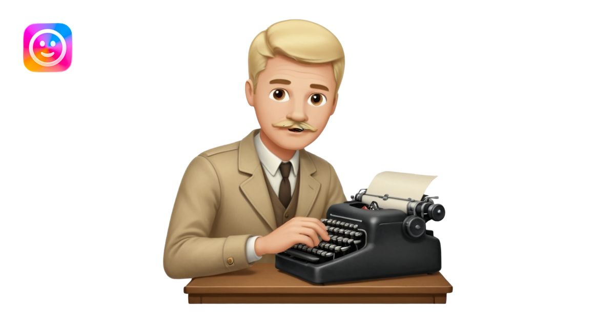 moustache blonde man with vintage typewriter emoji | AI Emoji Generator
