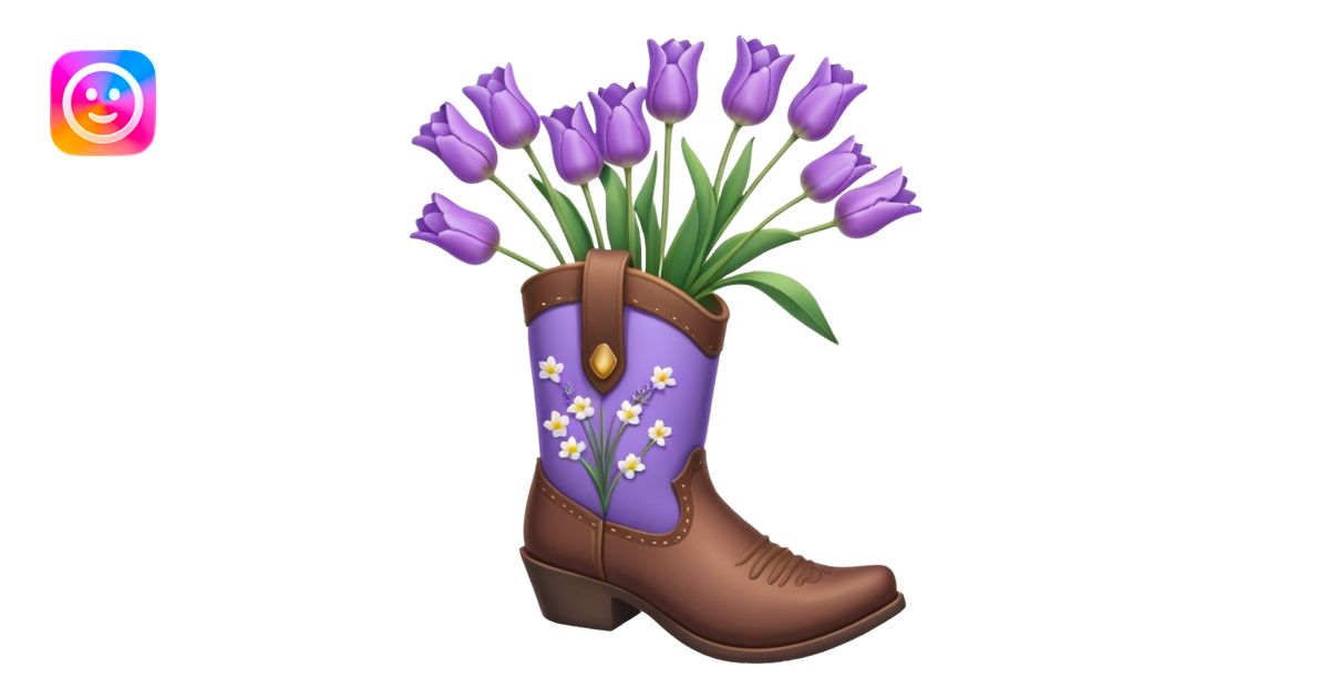 Create a singular cowboy boot filled with natural looking flowers ex ...
