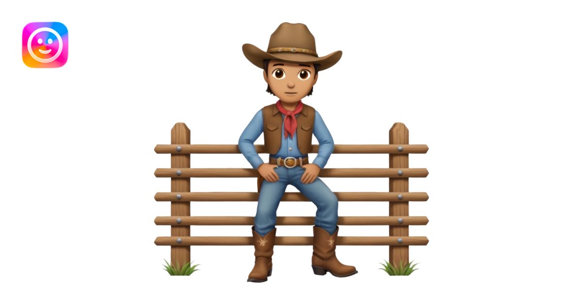 A calm cowboy leaning on a fence, dusty boots, hat tipped forward ...