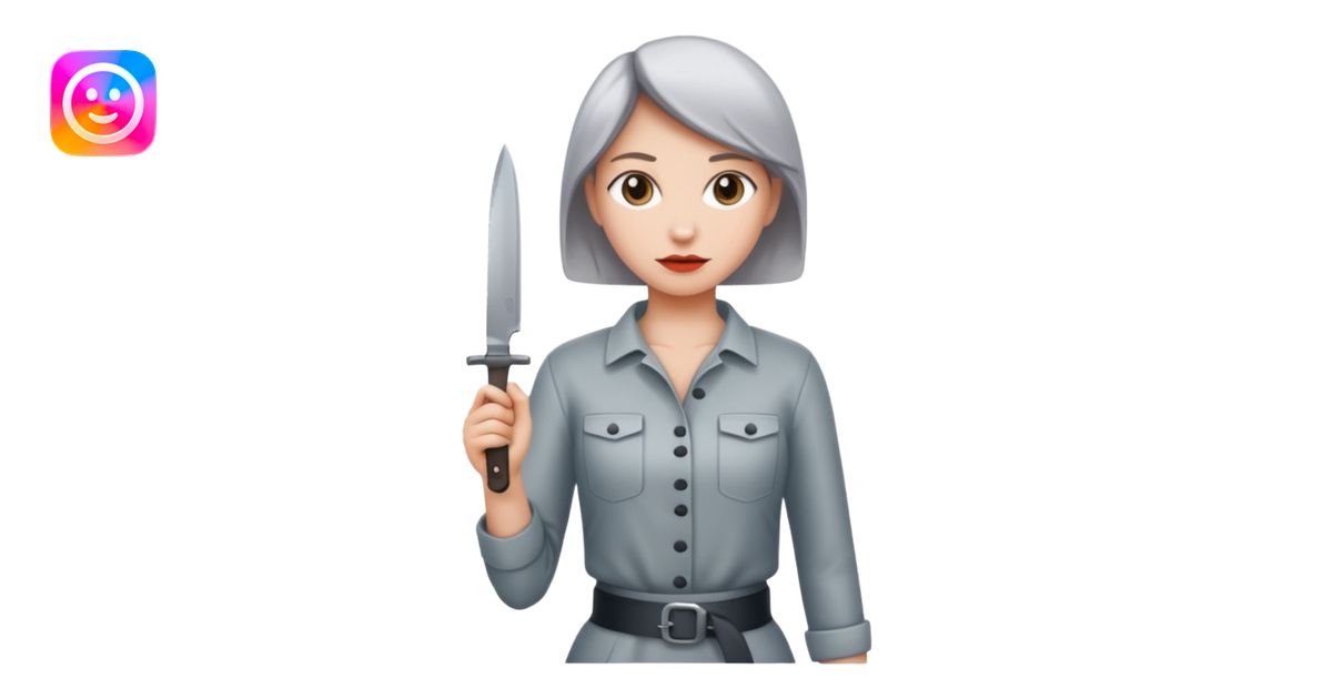 Women standing with a knife behind their back emoji | AI Emoji Generator