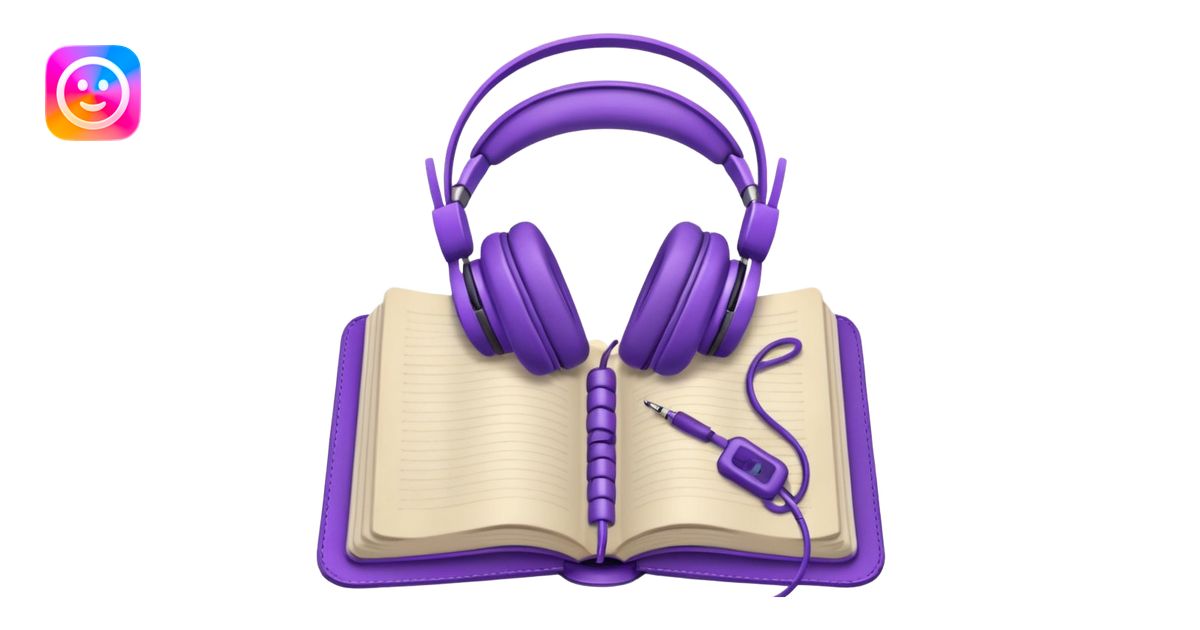purple open journal with purple headphones on top emoji | AI Emoji ...