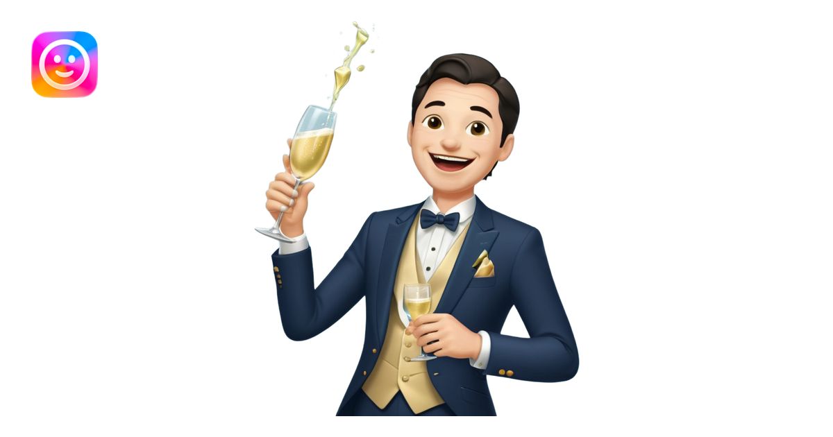 Old money man laughing with champagne glass spilling emoji | AI Emoji ...