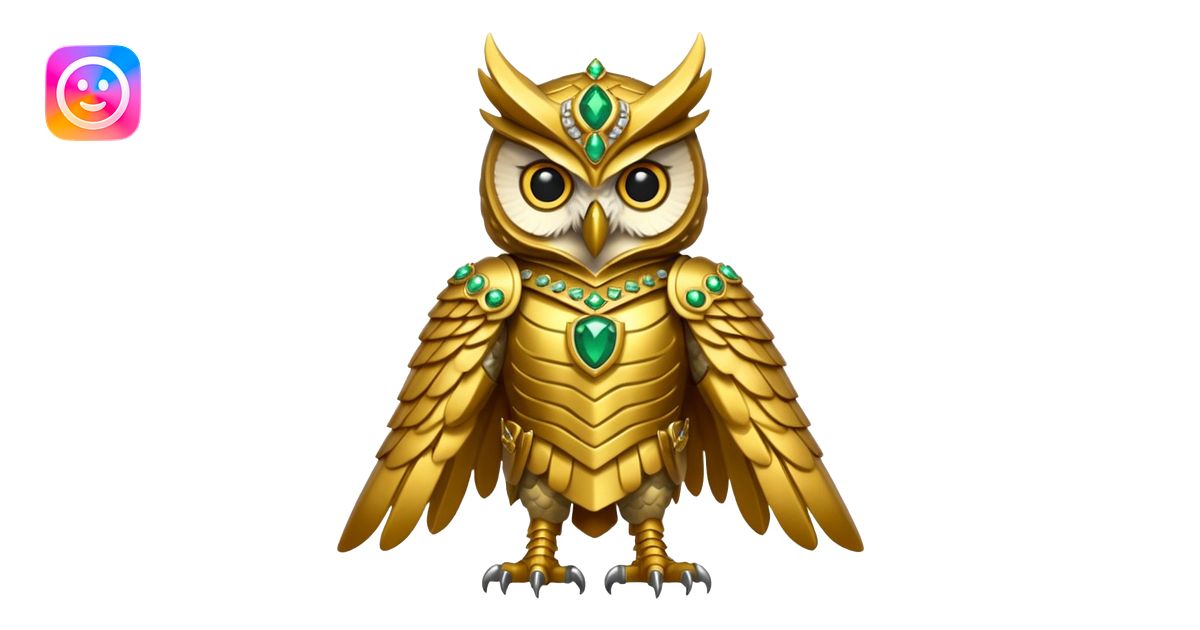owl warrior wearing golden armor embedded with emerald jewels emoji ...
