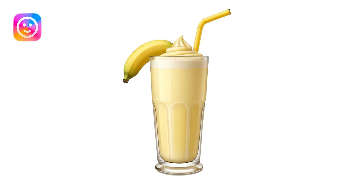 A 3D cartoon glass of banana shake, light yellow creamy texture, straw ...