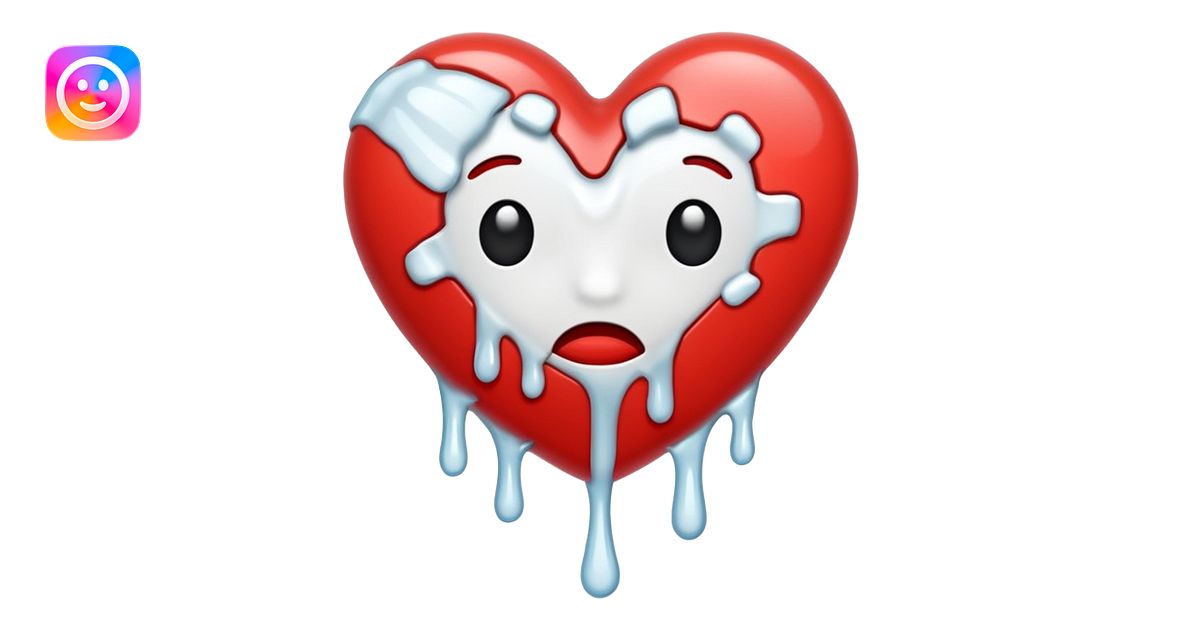 The broken heart emoji in white with sticky white liquid Ozzing out of ...