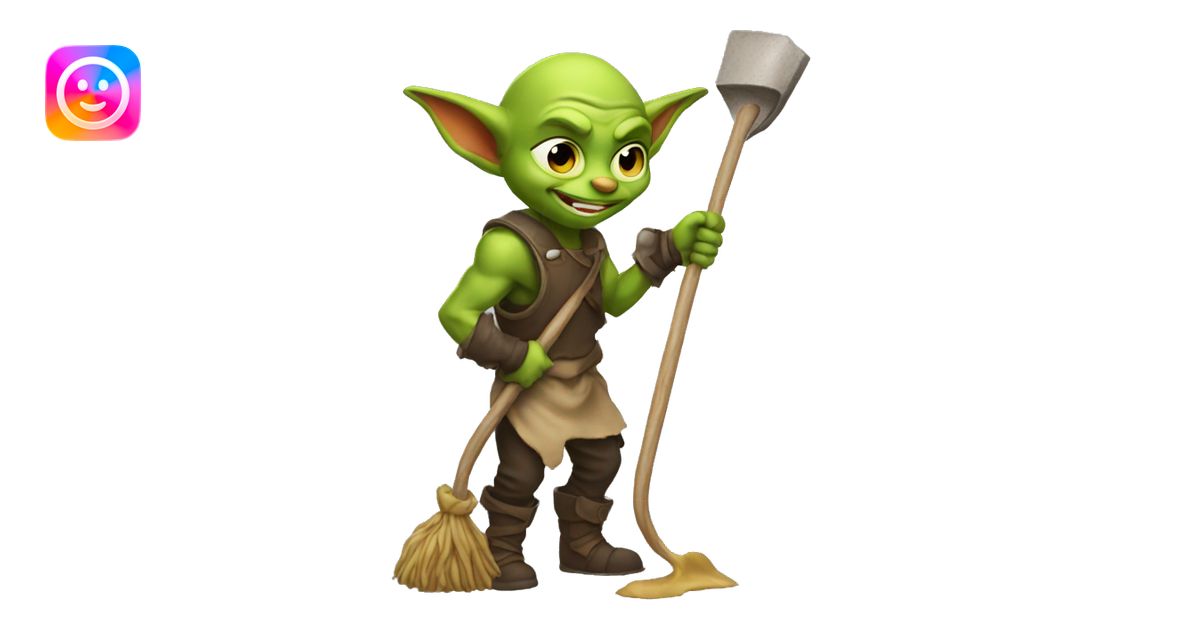 Goblin cleaning cat poop emoji | AI Emoji Generator