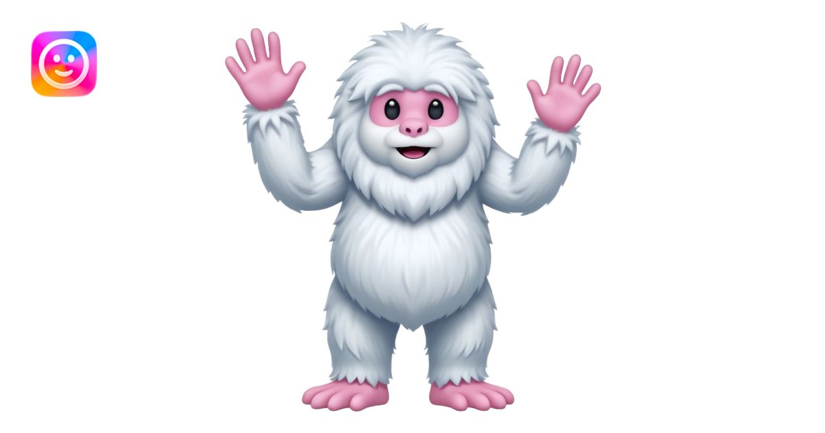 A fluffy, white creature resembling a yeti stands upright, featuring a ...
