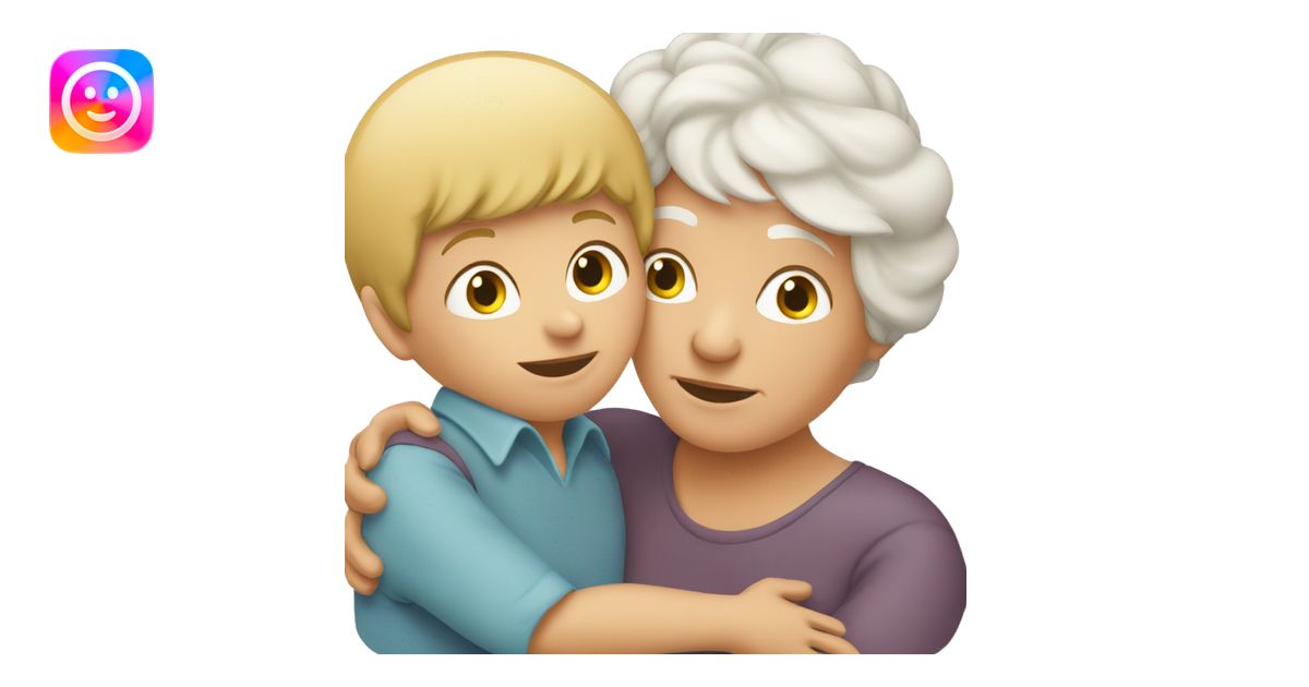 grandma with young blonde boy hugging emoji | AI Emoji Generator