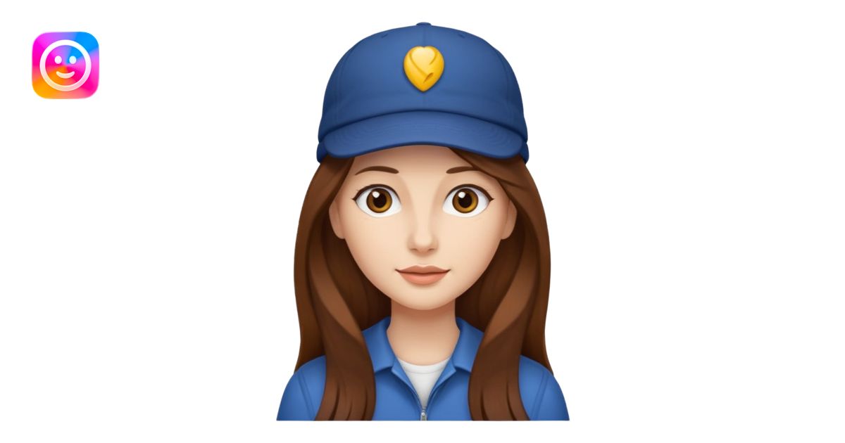 lady with long brown hair wearing a cap emoji | AI Emoji Generator