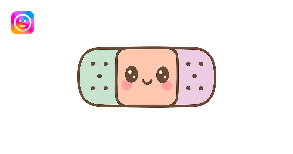 a cute adhesive bandage (band-aid) with a smiling face and pastel ...