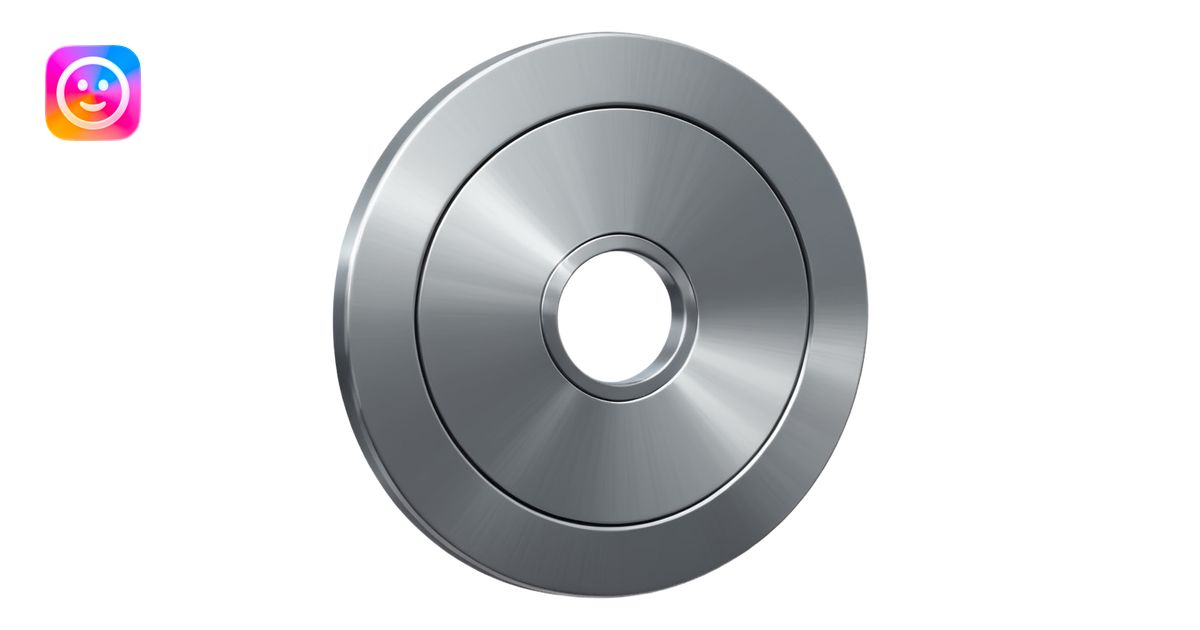 metallic disc emoji, brushed chrome surface, clean geometry, futuristic ...