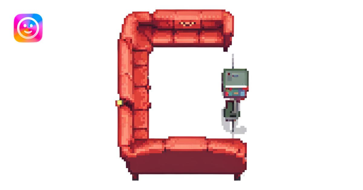 red sofa 3/4 inclined angle illustration | AI Emoji Generator