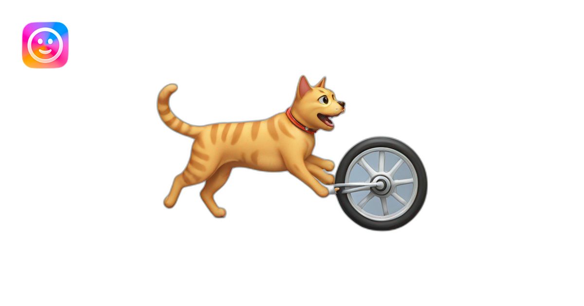 cat on wheel chasing a dog emoji | AI Emoji Generator