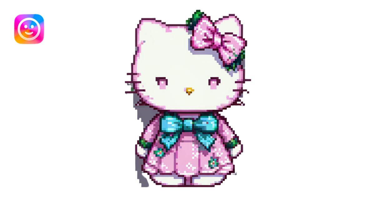 Hello Kitty pixel art, pink and white aesthetic, very girly, happy ...