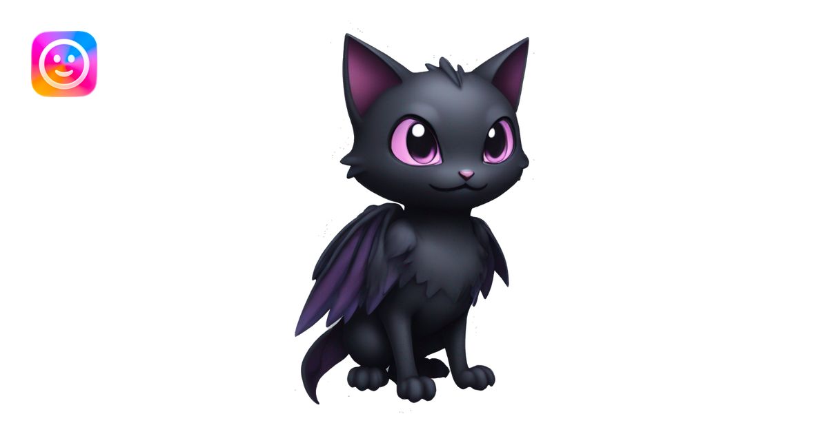 Cool Cute Edgy Dark Black Chibi Noibat-Cat-Pokémon-Fakémon-hybrid emoji ...