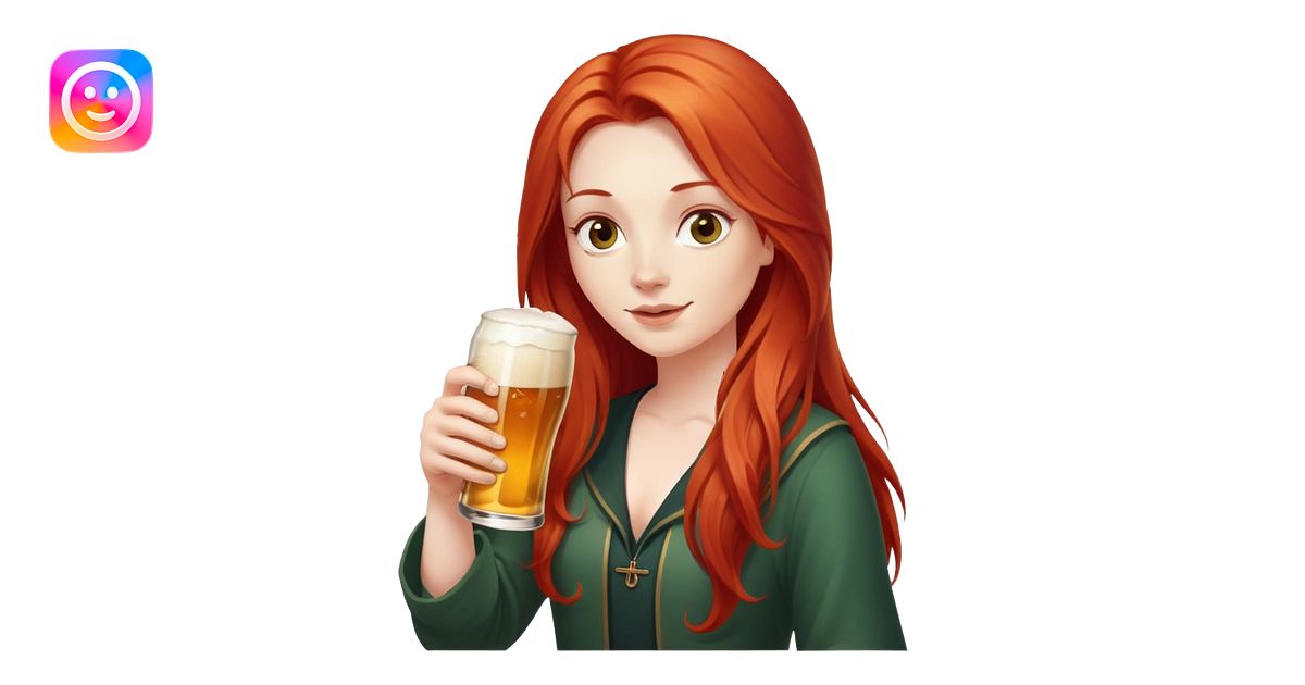 Character with flowing long red hair and a beer bottle emoji | AI Emoji ...