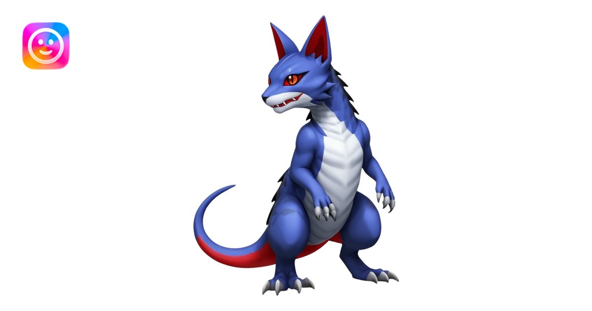 midnight blue-gray-black, with red markings, white belly, scaley Bastet ...