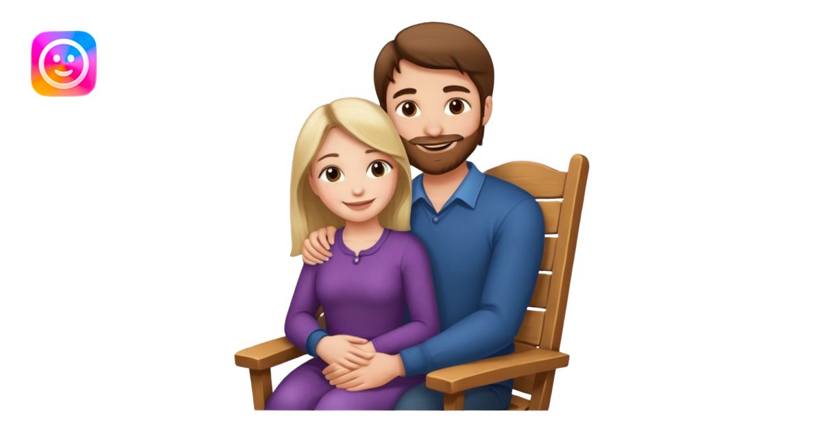 A woman sitting on a man's lap in a wooden chair face to face emoji ...