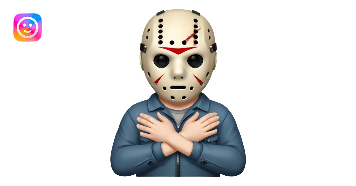 a cartoon image of Jason Voorhees, looking cute, with his hands ...