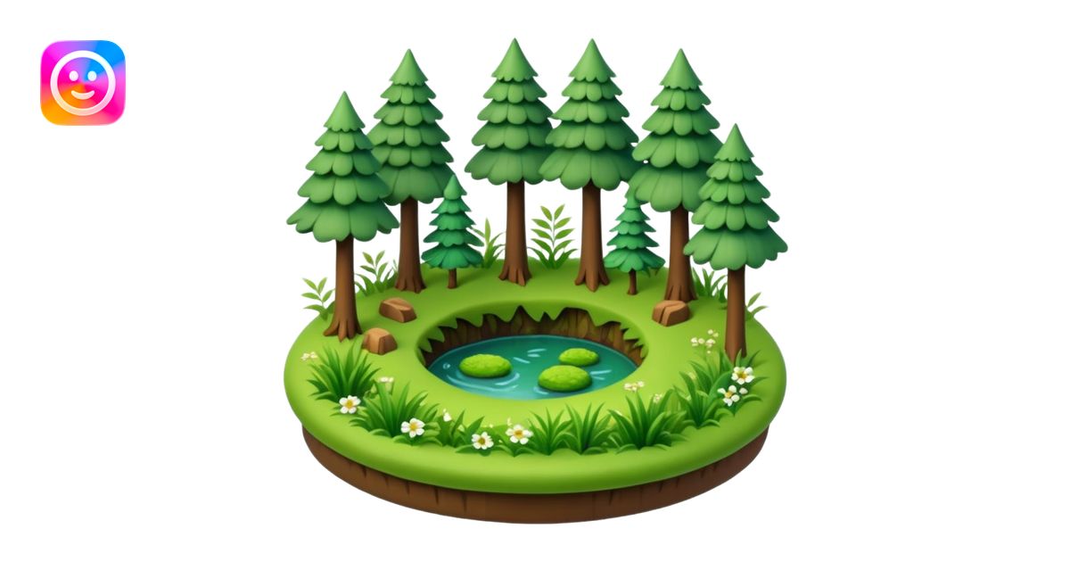 small circular forest clearing with tall trees and grass, miniature ...